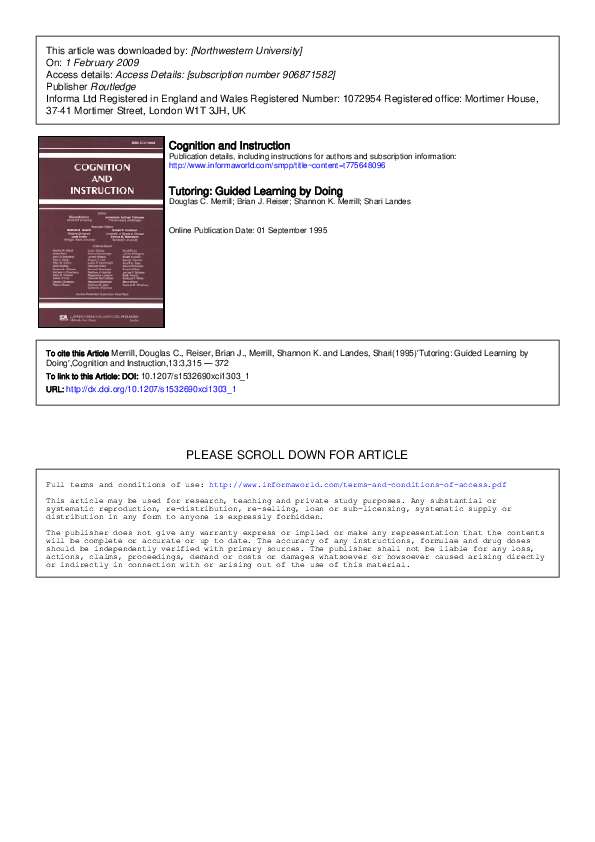 (PDF) Tutoring: Guided learning by doing