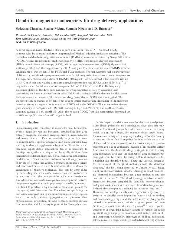 (PDF) Dendritic magnetite nanocarriers for drug delivery applications