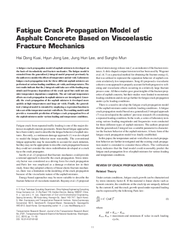 (PDF) "A Fatigue Crack Propagation Model of Asphalt Concrete Based on Viscoelastic Fracture ...
