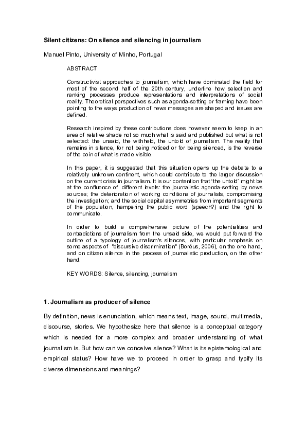 (PDF) Silent citizens: On silence and silencing in journalism