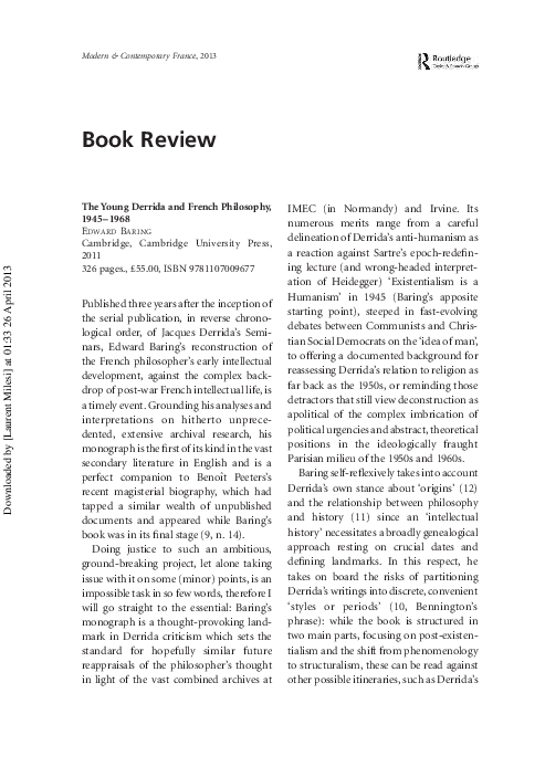 (PDF) Review of Edward Baring, The Young Derrida and French Philosophy ...