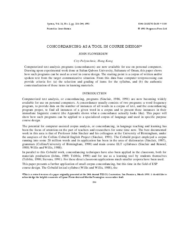 (PDF) Concordancing as a tool in course design