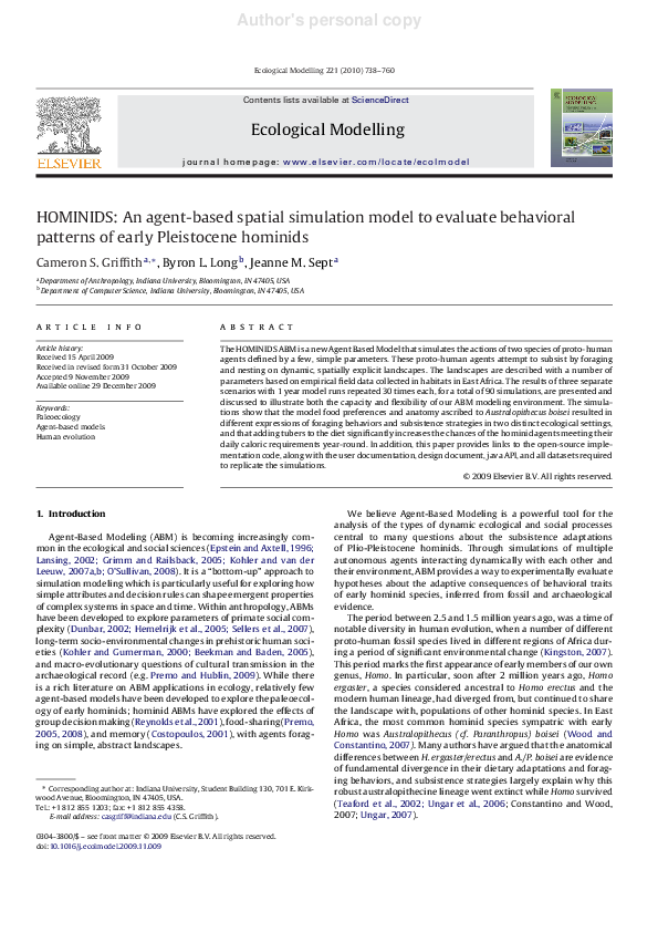 Pdf Hominids An Agent Based Spatial Simulation Model To Evaluate