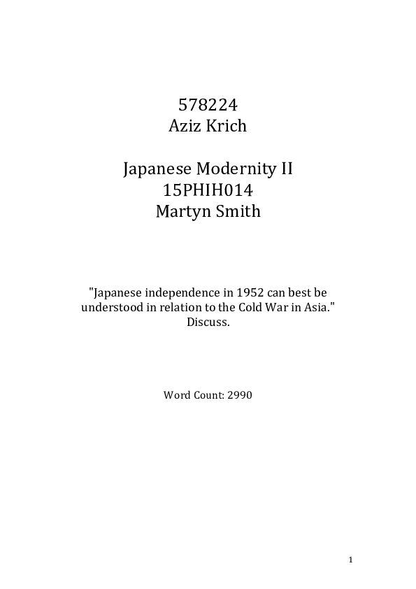 (PDF) 'Japanese independence in 1952 can best be understood in relation ...
