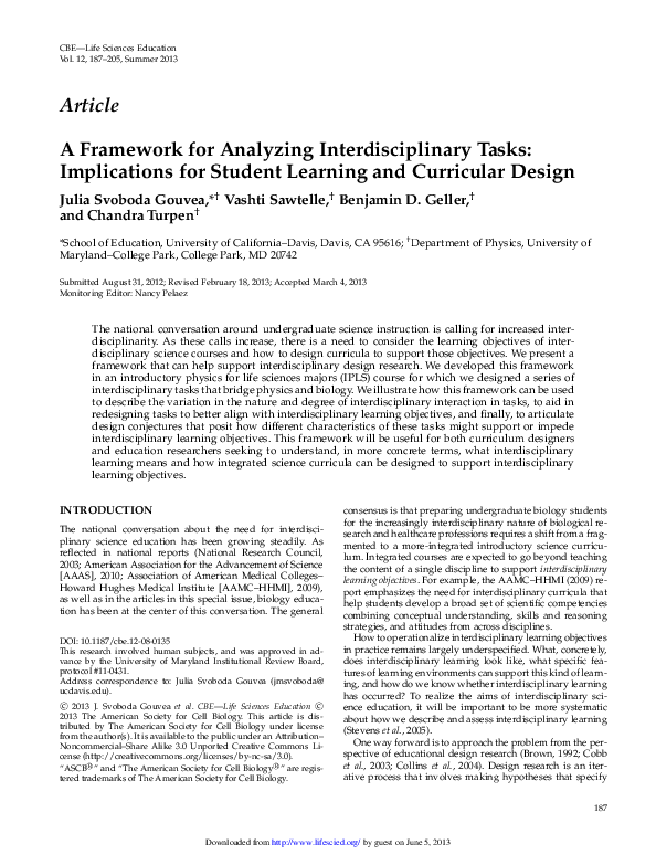 (PDF) A Framework for Analyzing Interdisciplinary Tasks:Implications for Student Learning and ...
