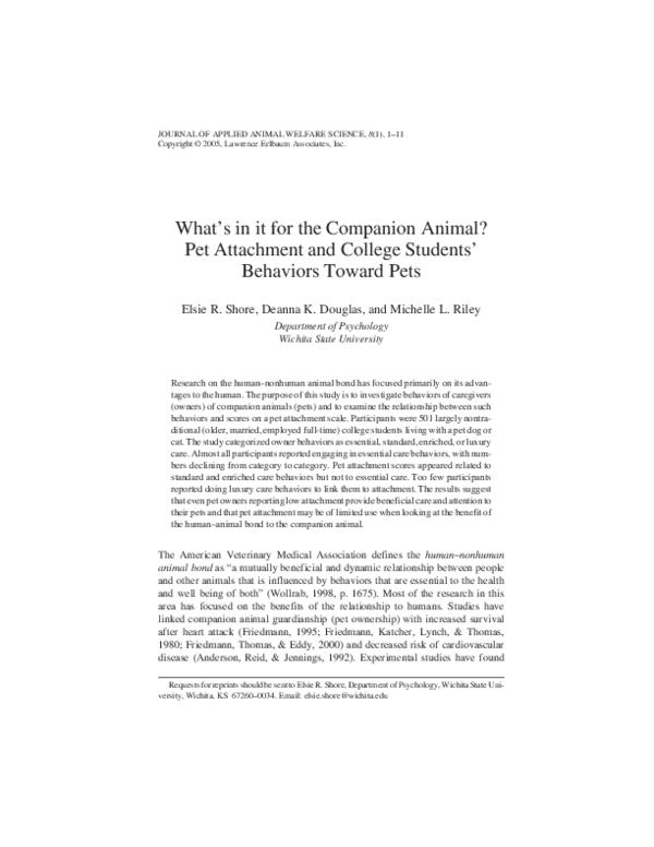(PDF) What's in it for the Companion Animal? Pet Attachment and College ...