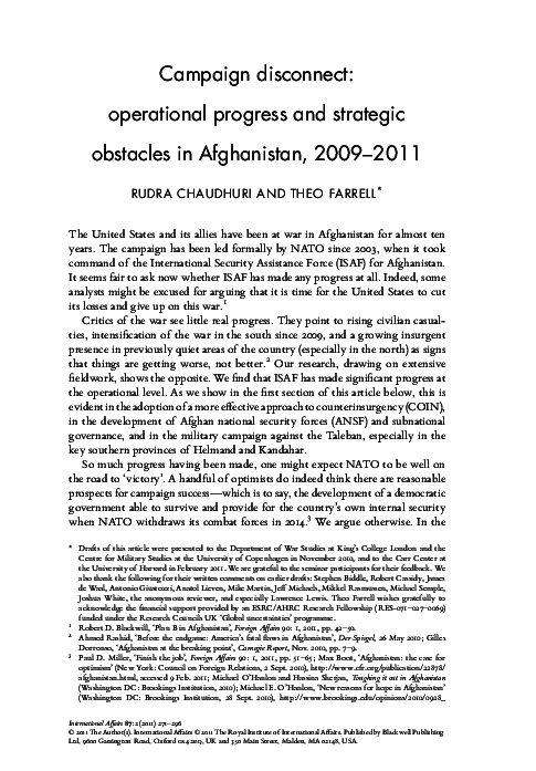 (PDF) Campaign Disconnect: Operational Progress and Strategic Obstacles ...