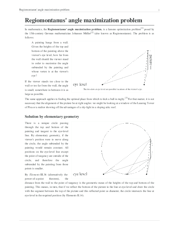 (PDF) Regiomontanus' angle maximization problem