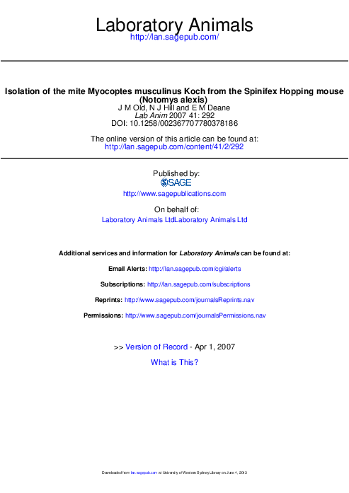 (PDF) Isolation of the mite Myocoptes musculinus Koch from the Spinifex ...