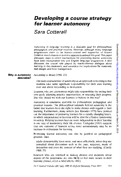 (PDF) Developing a Course Strategy for Learner Autonomy