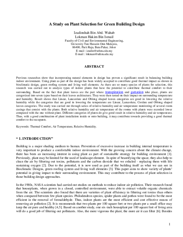 (PDF) A Study on Plant Selection for Green Building Design