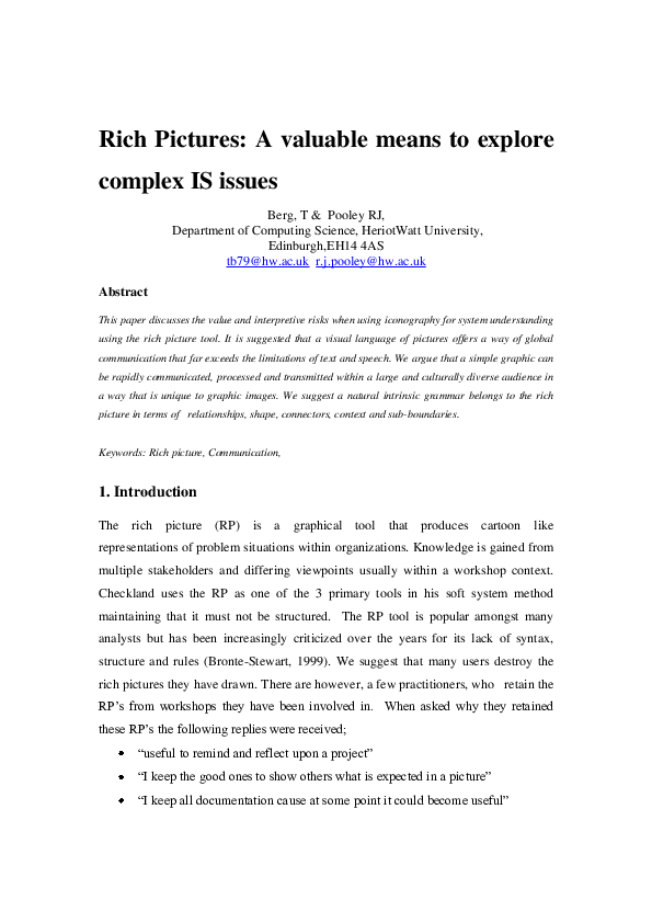 (PDF) Rich Pictures: A valuable means to explore complex IS issues