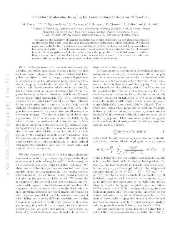 (PDF) Ultrafast molecular imaging by laser-induced electron diffraction