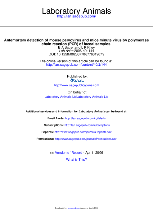 (PDF) Antemortem detection of mouse parvovirus and mice minute virus by ...