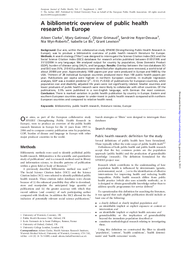 (PDF) A bibliometric overview of public health research in Europe