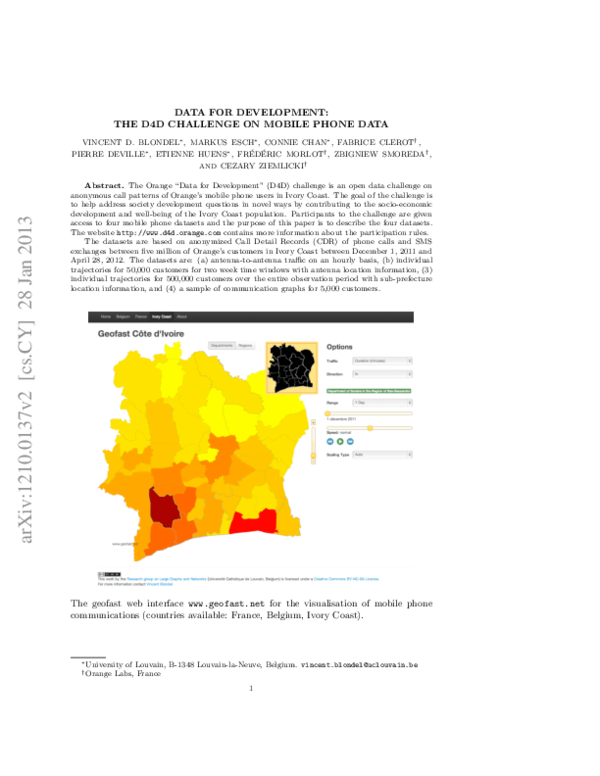 (PDF) Data for Development: the D4D Challenge on Mobile Phone Data