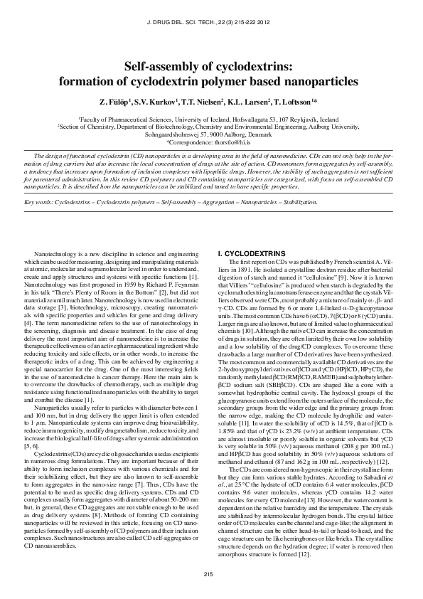 Self-assembly of cyclodextrins: formation of cyclodextrin polymer based nanoparticles