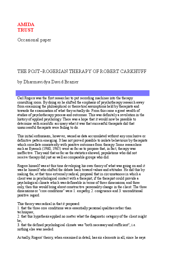 (PDF) The Post-Rogerian Therapy of Robert Carkhuff