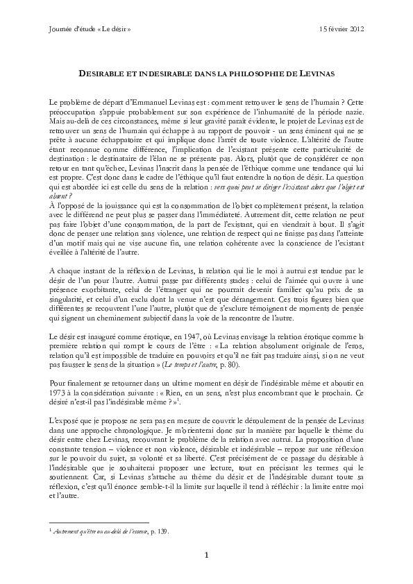 (PDF) Désirable et indésirable