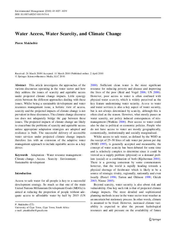 (PDF) Water Access, Water Scarcity, and Climate Change