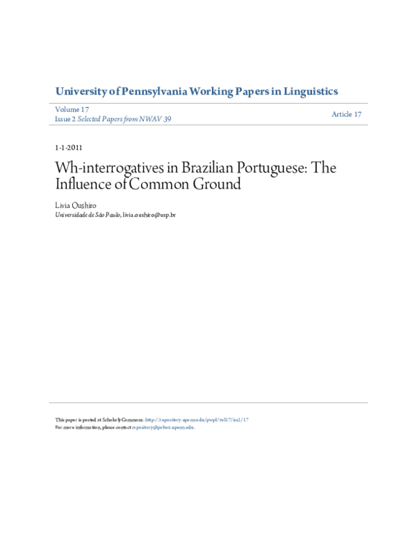 (PDF) Wh-interrogatives in Brazilian Portuguese: the influence of ...