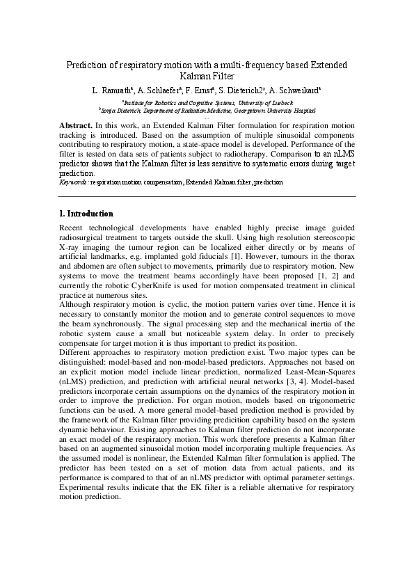 Pdf Prediction Of Respiratory Motion With A Multi Frequency Based Extended Kalman Filter