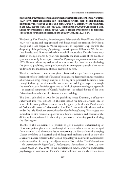 (PDF) Karl Duncker (2008): Erscheinung und Erkenntnis des Menschlichen ...