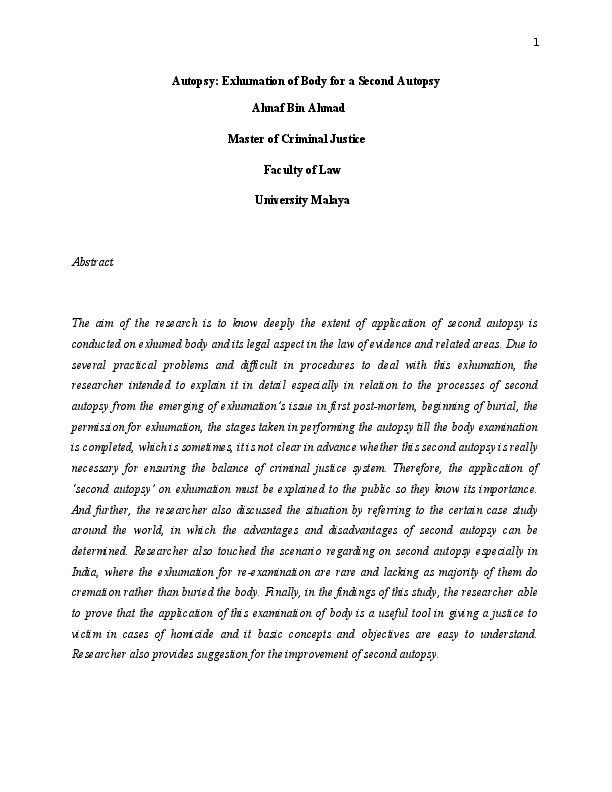 (DOC) Autopsy: Exhumation of a Body for a Second Autopsy