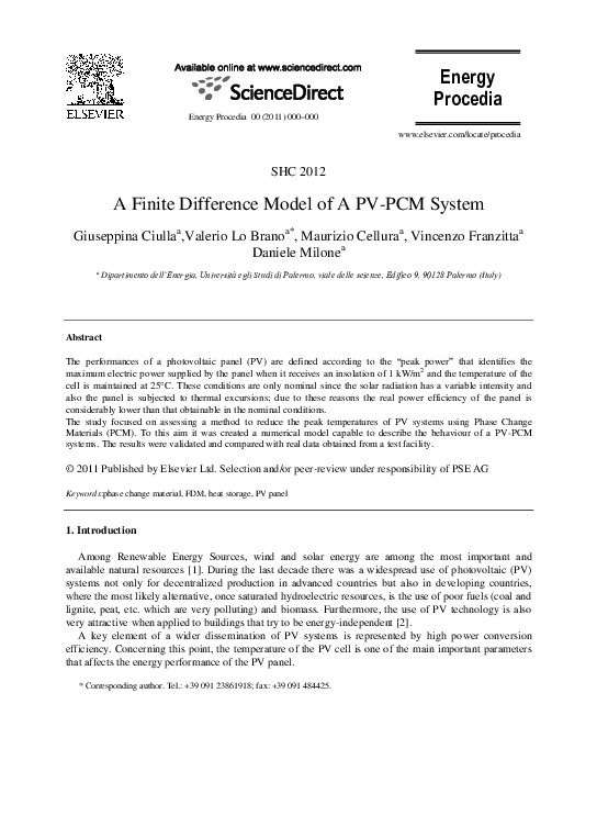 (PDF) A Finite Difference Model of a PV-PCM System
