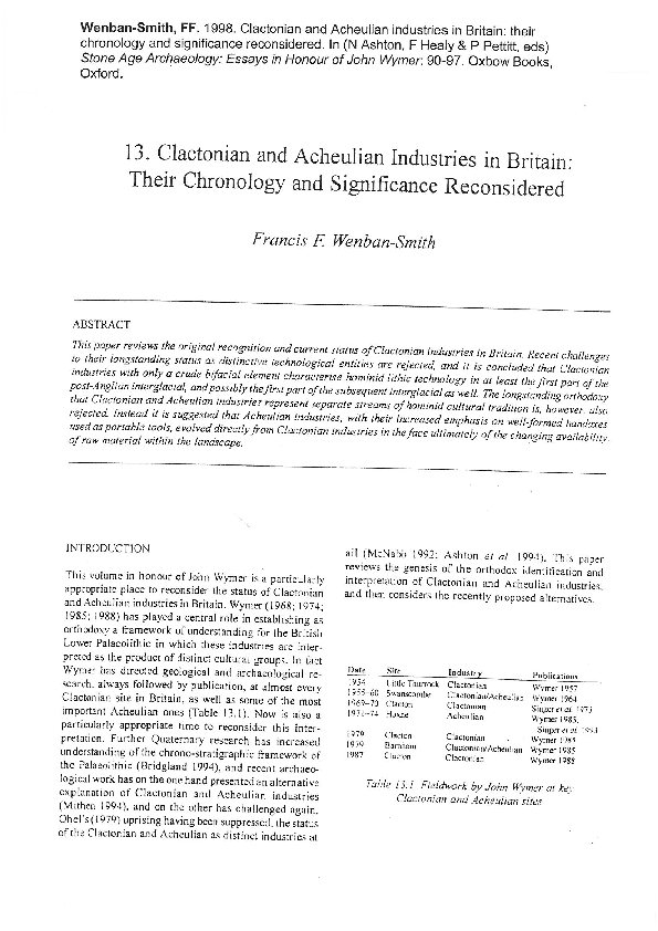 (PDF) Clactonian and Acheulian industries in Britain: their chronology ...
