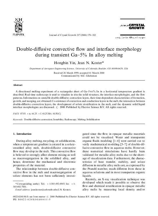 (PDF) Double-diffusive convective flow and interface morphology during transient Ga–5% In alloy ...