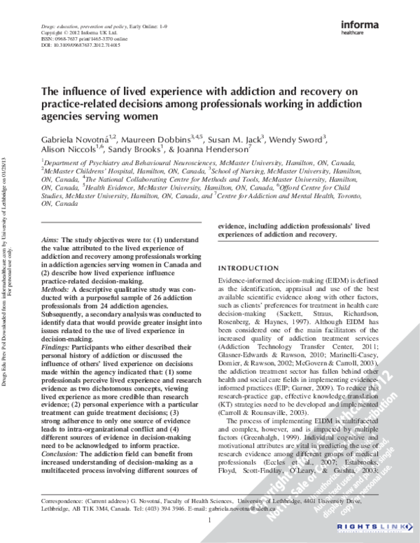 (PDF) The influence of lived experience with addiction and recovery on ...