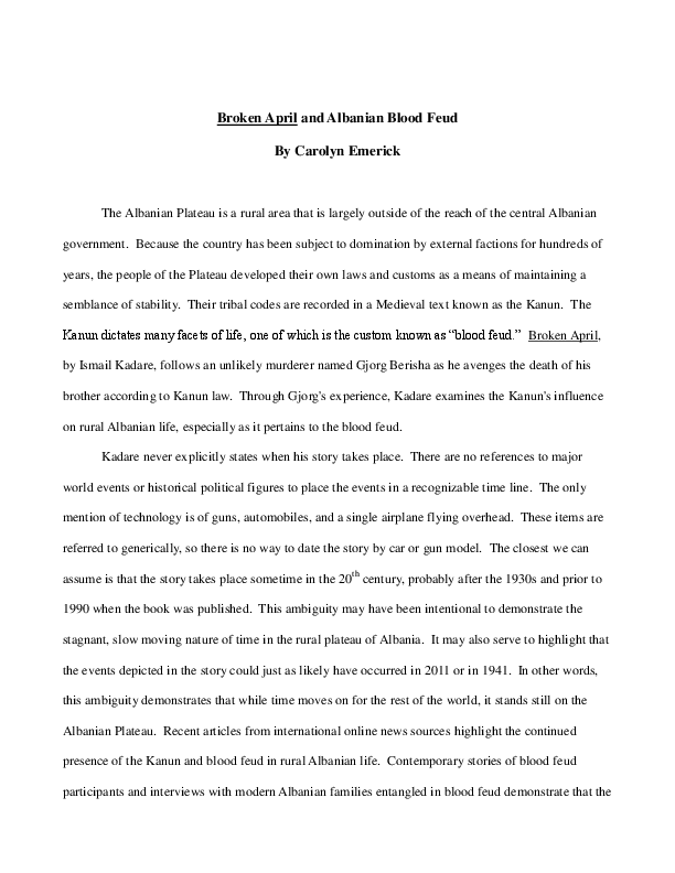 (PDF) Broken April and Albanian Blood Feud