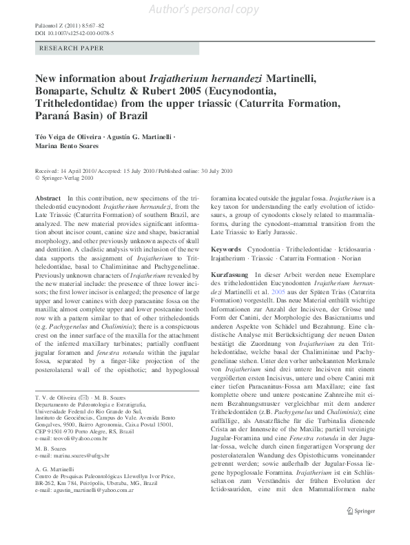 (PDF) New material of Irajatherium hernandezi Martinelli, Bonaparte ...