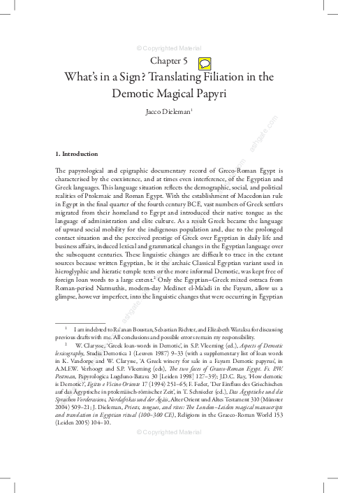 (PDF) What’s in a sign? Translating Filiation in the Demotic Magical Papyri