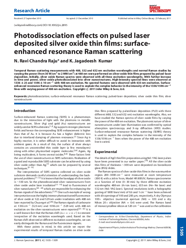 (PDF) Silver oxide (AgO) thin films for Surface Enhanced Raman ...