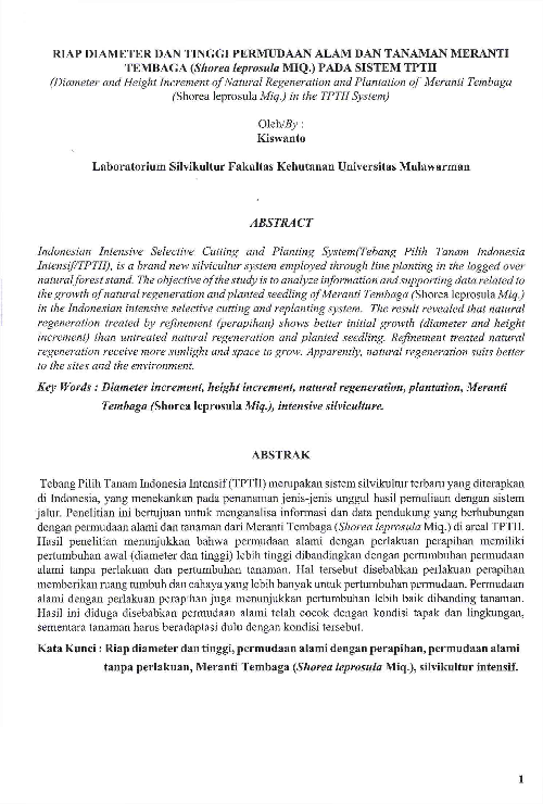 (PDF) Riap Diameter dan Tinggi Permudaan Alami dan Tanaman Meranti ...