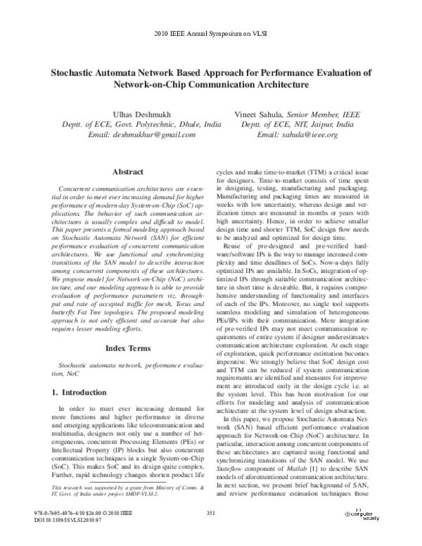 Pdf Stochastic Automata Network Based Approach For Performance Evaluation Of Network On Chip