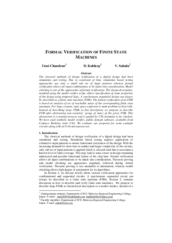 (PDF) FORMAL VERIFICATION OF FINITE STATE MACHINES