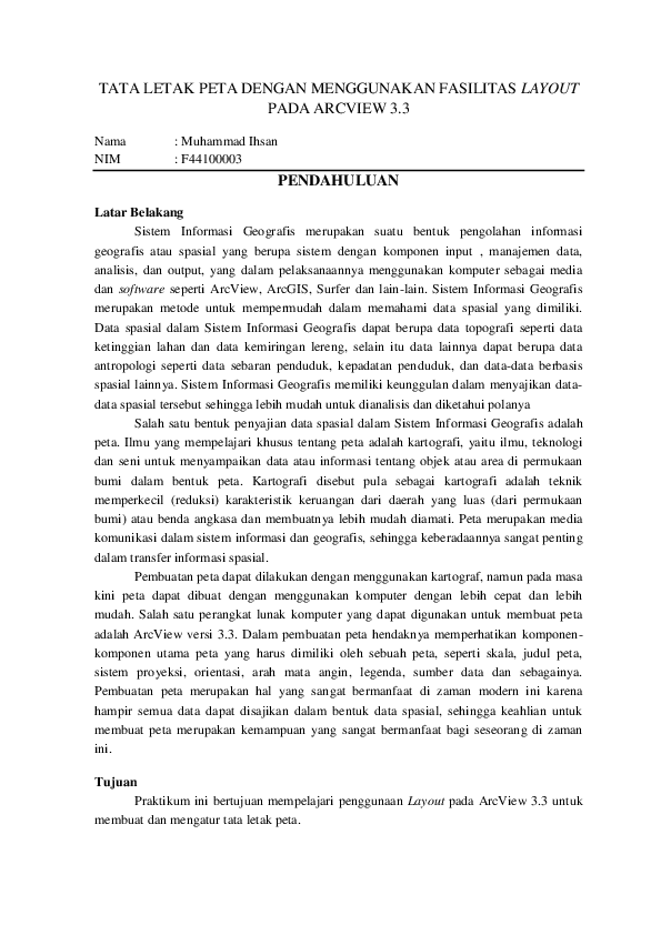 (DOC) TATA LETAK PETA DENGAN MENGGUNAKAN FASILITAS LAYOUT PADA ARCVIEW 3.3