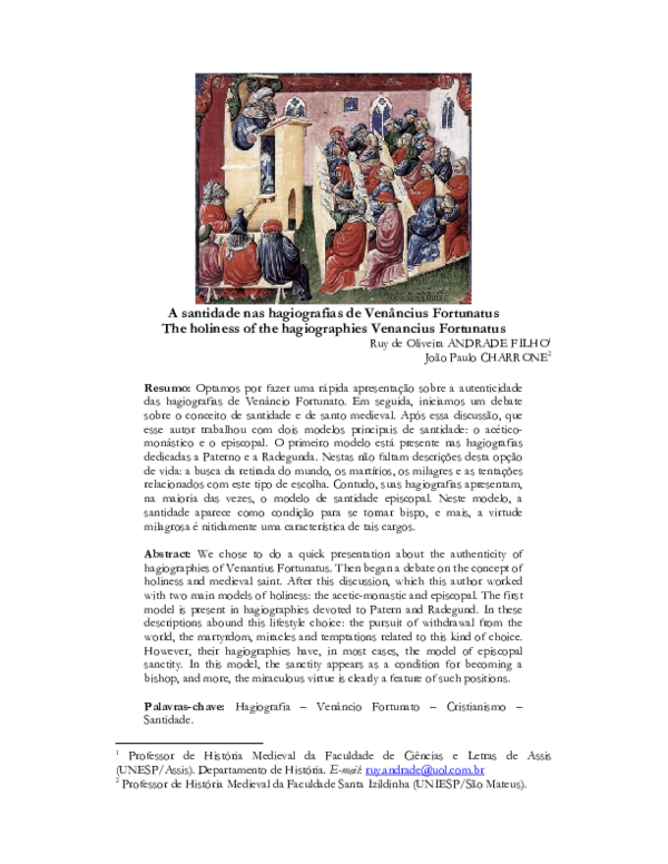 (PDF) A santidade nas hagiografias de Venâncius Fortunatus [The ...