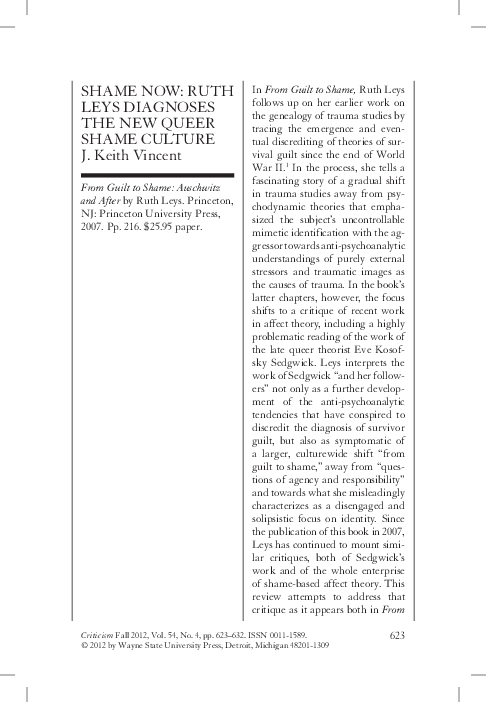 Shame Now: Ruth Leys Diagnoses the New Queer Shame Culture