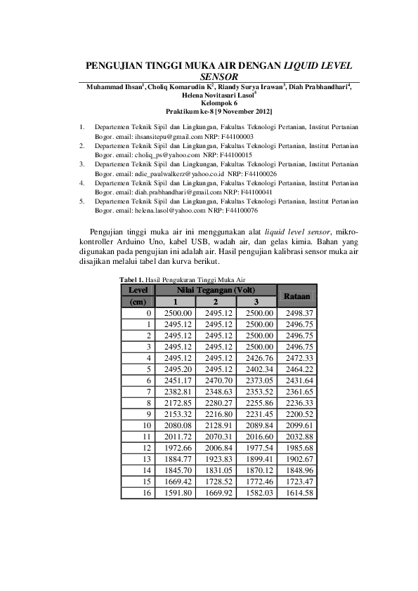 PENGUJIAN TINGGI MUKA AIR DENGAN LIQUID LEVEL SENSOR