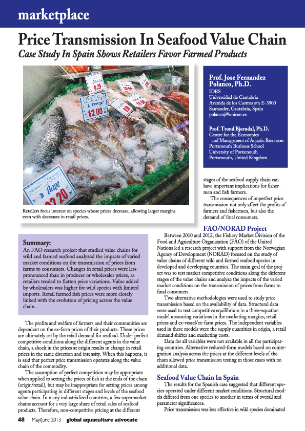(PDF) Price Transmission in Seafood Value Chain. May-Jun, 2013