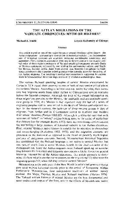The Aztlan Migrations of the Nahuatl Chronicles: Myth or History? (1984)
