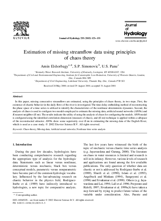 Pdf Estimation Of Missing Streamflow Data Using Principles Of Chaos Theory