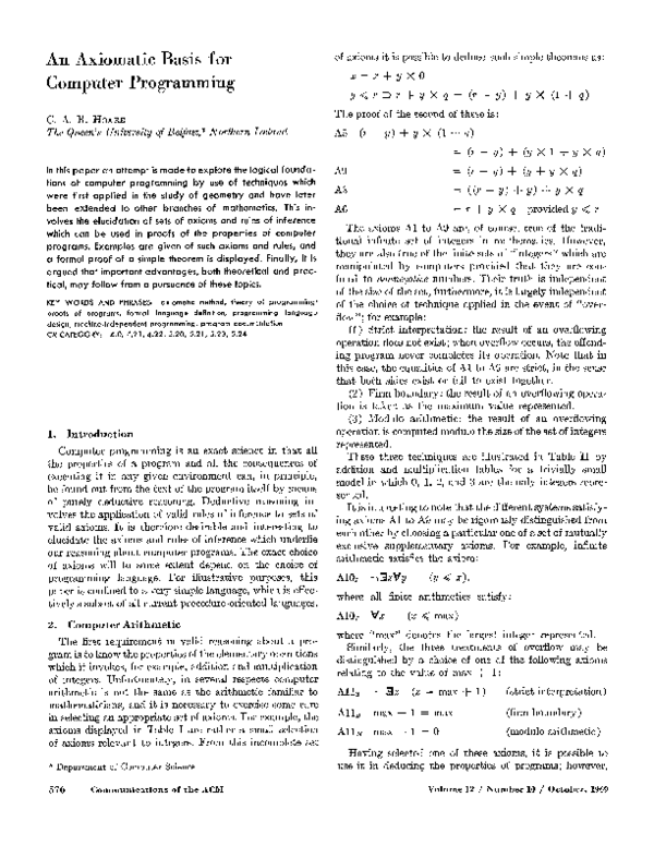 (PDF) An axiomatic basis for computer programming