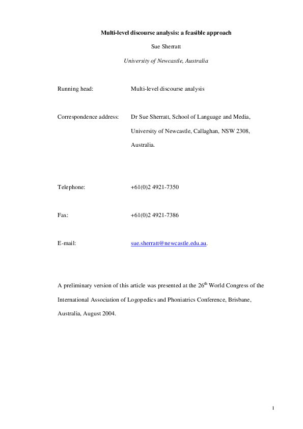 (PDF) Multi‐level discourse analysis: A feasible approach