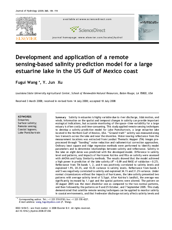 Development And Application Of A Remote Sensing Based Salinity