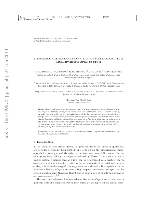 Pdf Dynamics And Extraction Of Quantum Discord In A Multipartite Open